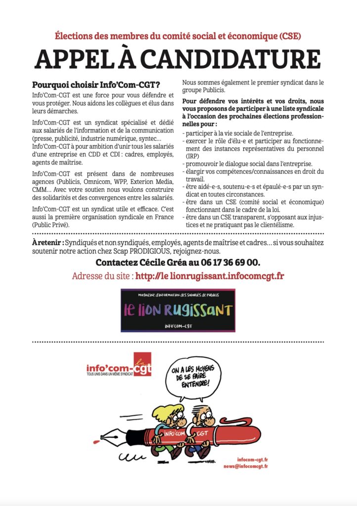 Prodigious : Élections CSE, appel à candidatures - Info'Com-CGT Prodigious : Élections CSE, appel à candidatures - Info'Com-CGT